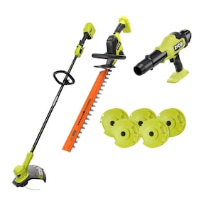 RYOBI 18V ONE+ HP Cordless String Trimmer, Hedge Trimmer and Blower Kit ...